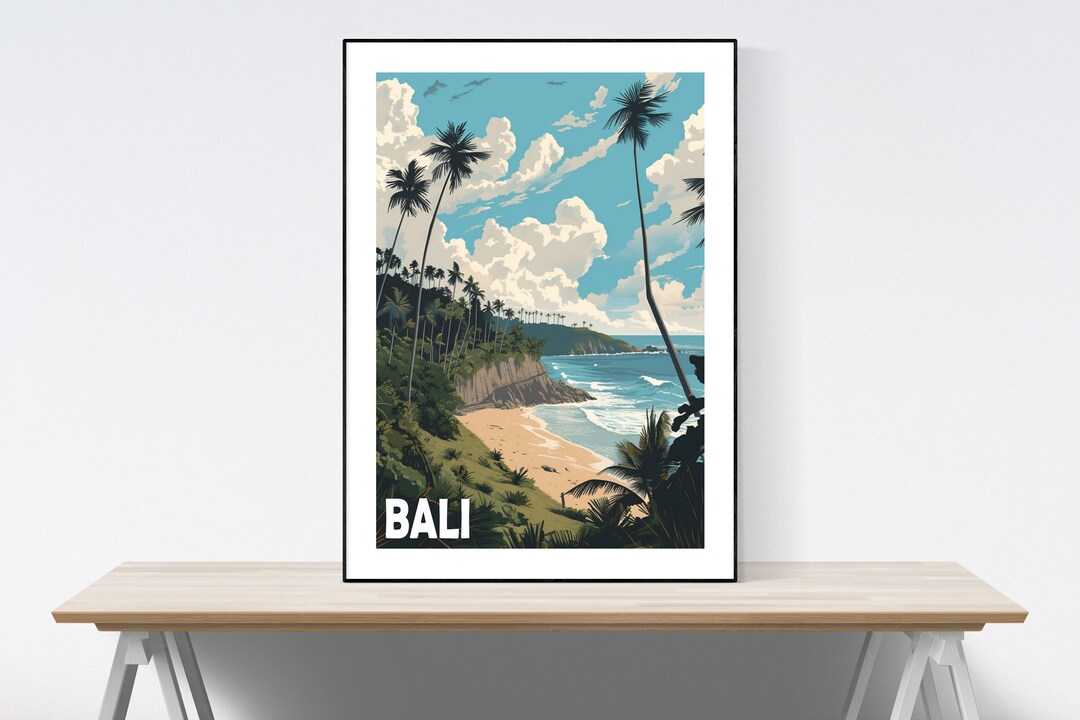 Bali, Indonesia Travel Poster, Vintage Travel Poster, Bali Beach Scene ...