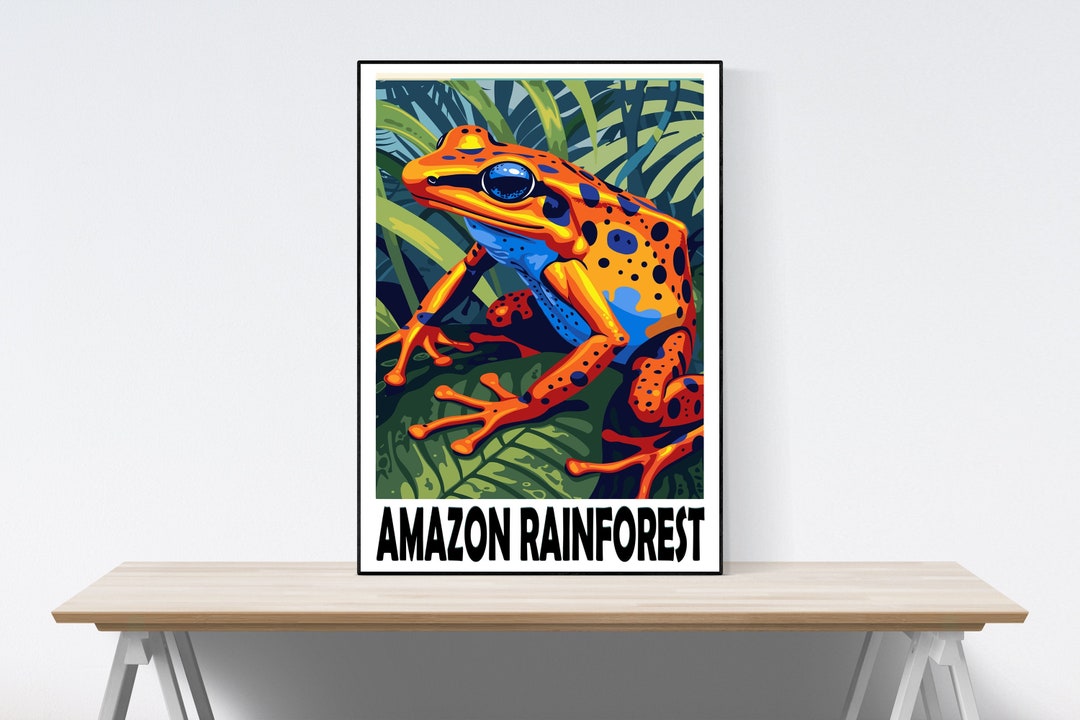 Amazon Rainforest Travel Poster, Poison Dart Frog Travel Print, Large ...