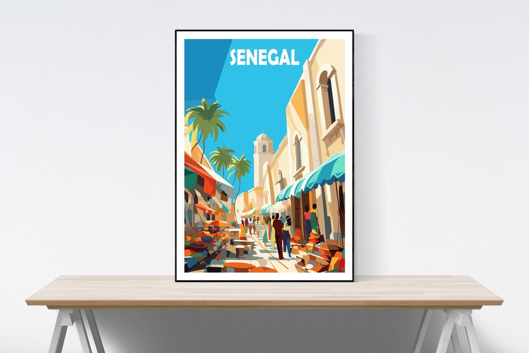 Poster de voyage au Sénégal, impression de Dakar, ville, marché, plage ...