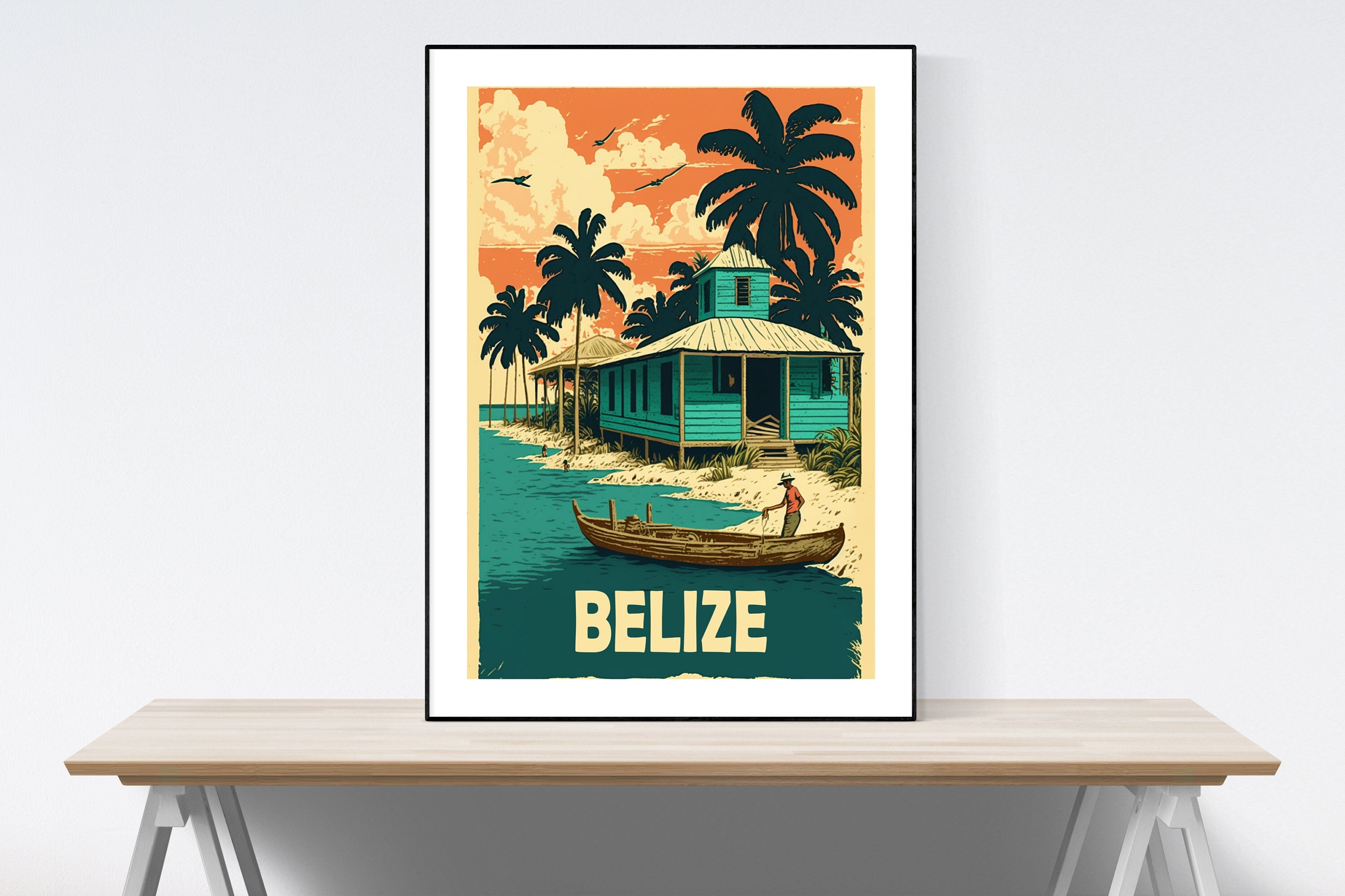 Belize Travel Poster, Belize Illustration, Belize Print, Gift, Present Idea, Belize Landscape ...