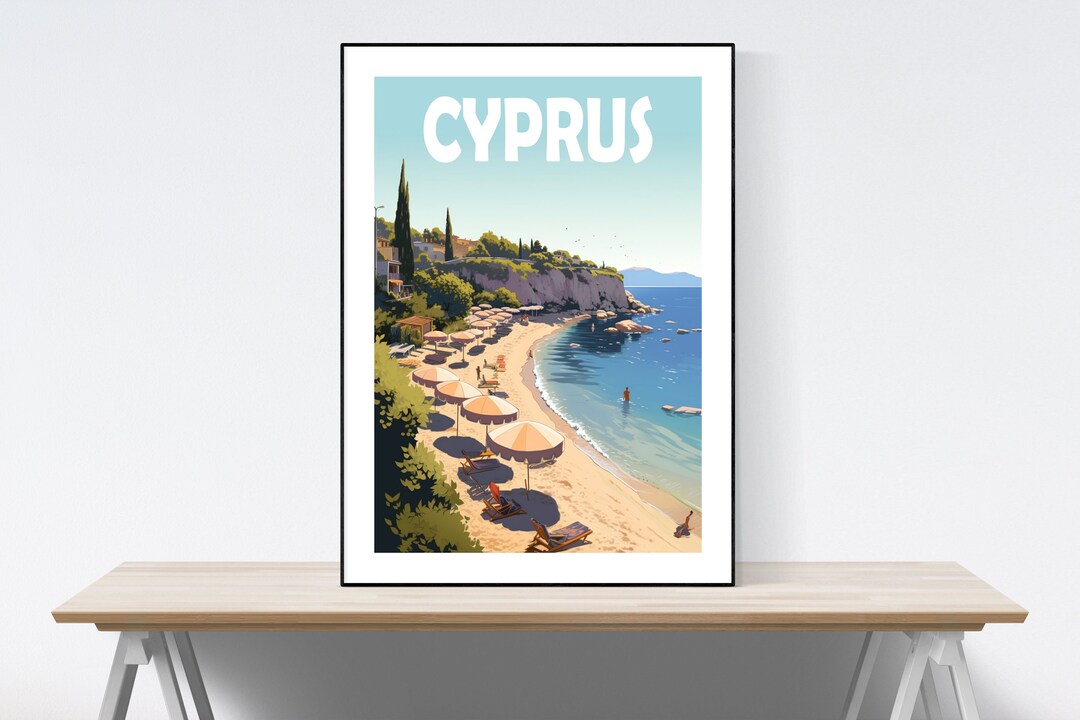 Cyprus Travel Poster, Vintage Travel Poster, Cyprus Beach Scene, A3/A4 ...