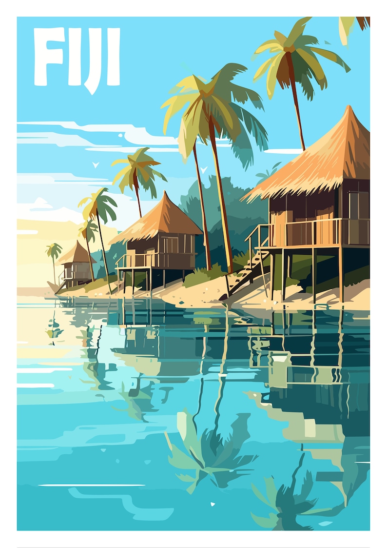 Fiji Travel Poster, Vintage Travel Poster, Fiji Travel Print, A3/A4/A5 ...