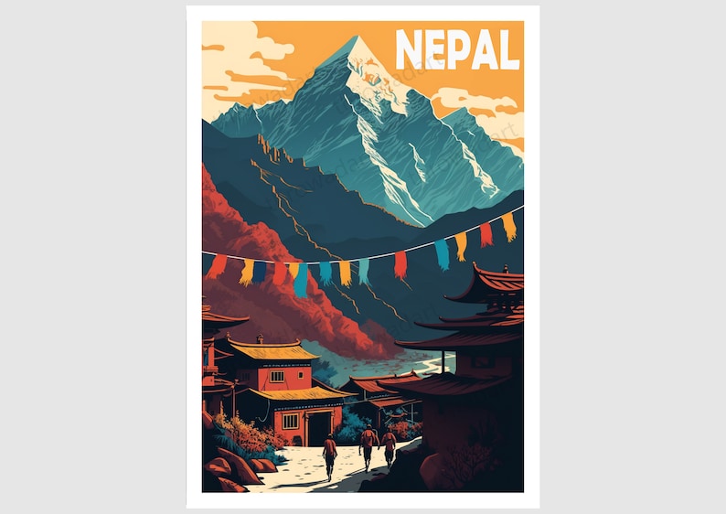 Himalaya, Nepal, Travel Poster, Nepal Travel Print, South Asia Art ...
