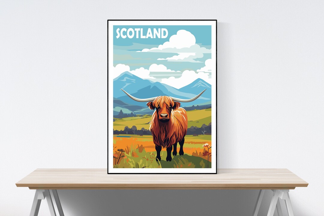 Highland Cow, Scotland Travel Poster, Scotland Print, Scotland Art ...