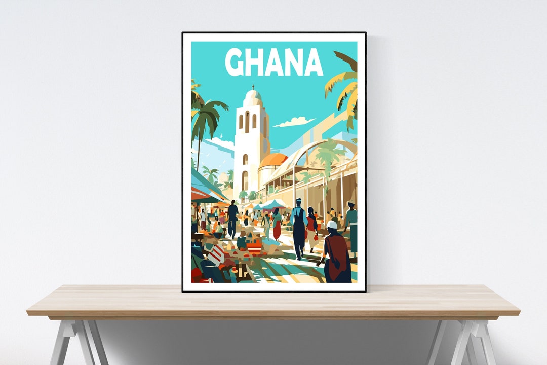 Ghana Travel Poster, Ghana Travel Print, Market Scene, West Africa ...