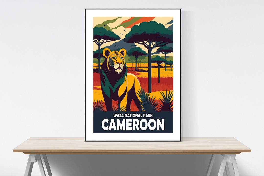 Cameroon Travel Poster, Waza National Park, African Wildlife, Retro ...