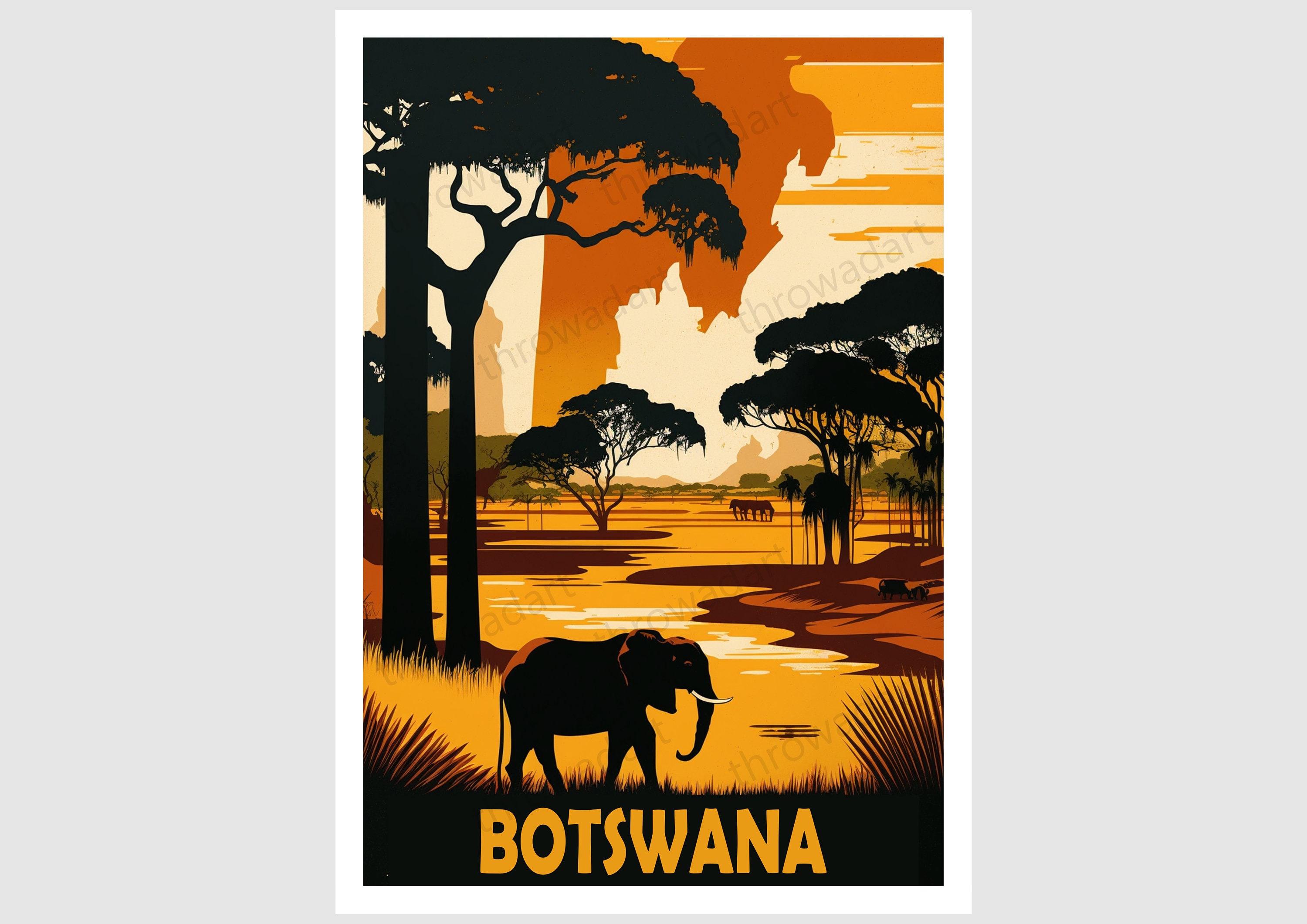 Botswana Travel Poster, Botswana Safari Print, Botswana Art Print ...