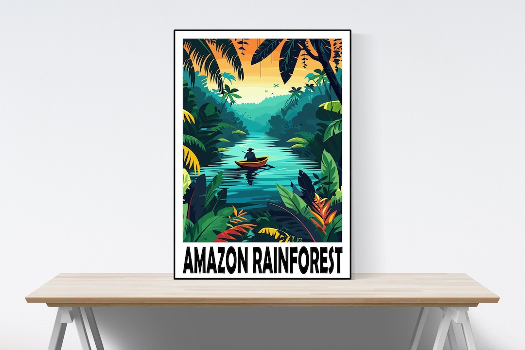 Amazon Rainforest Travel Poster, Amazon River Boat Travel Print, Large ...