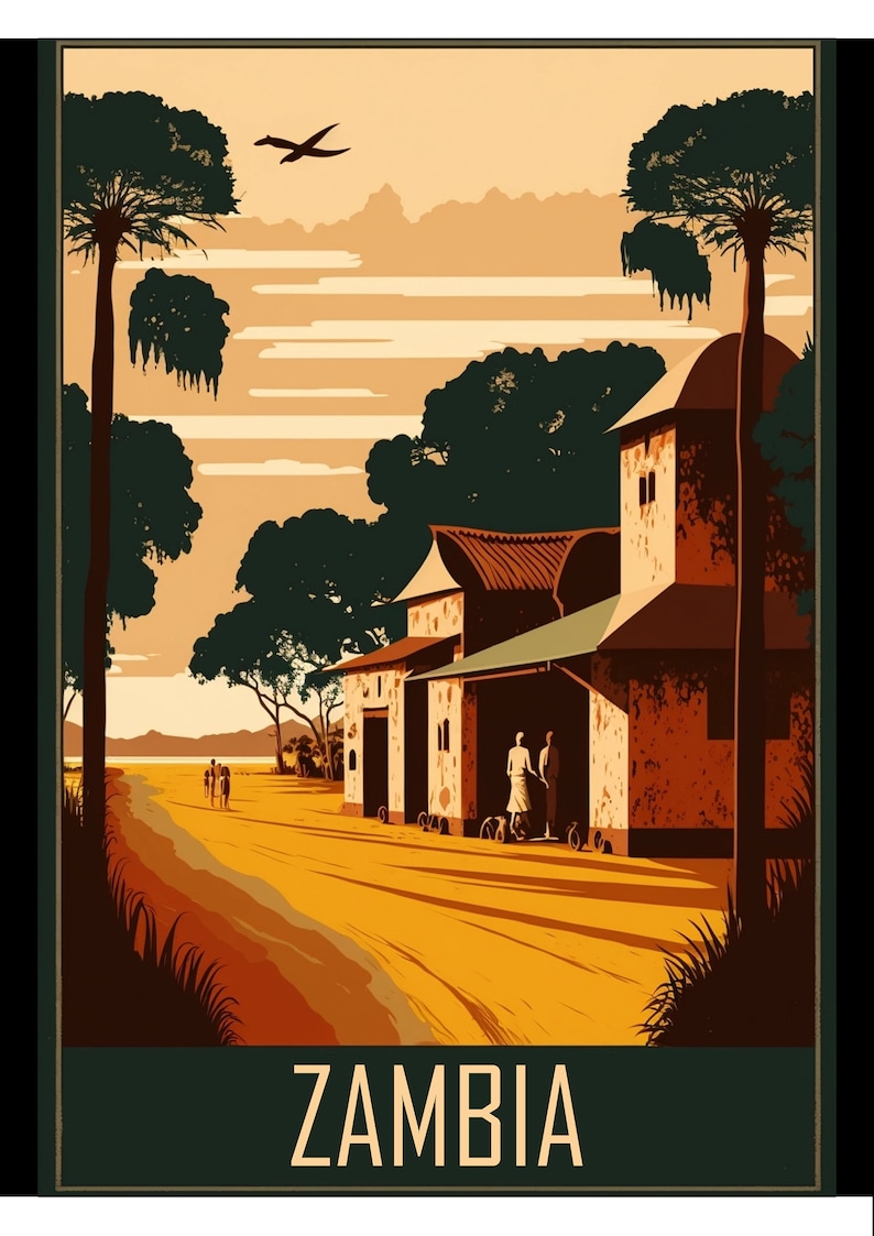 Zambia Travel Poster Zambia Safari Print Zambia Art Print - Etsy