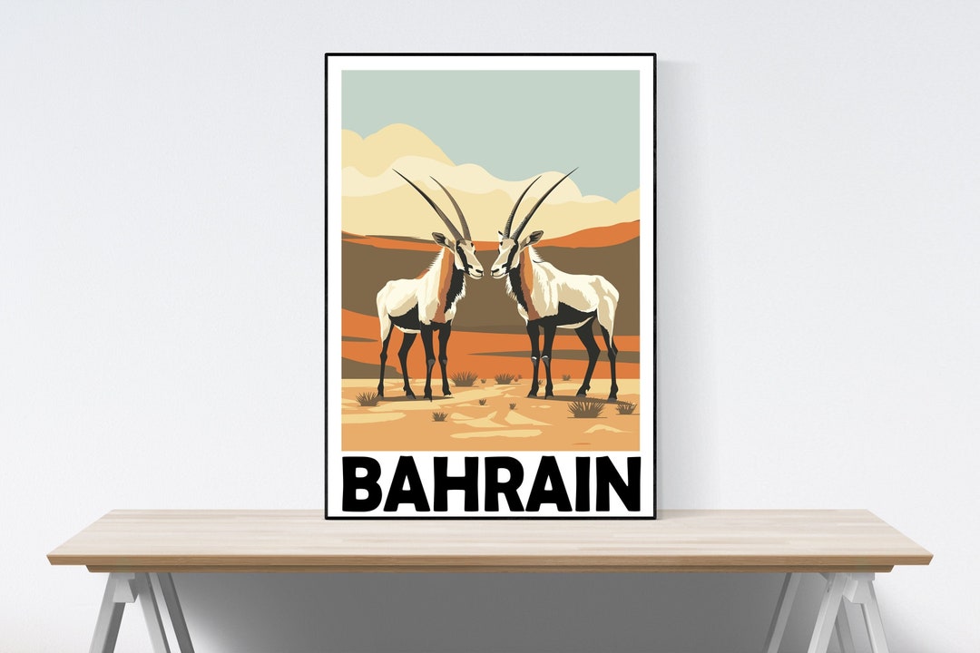 Bahrain Travel Poster, the Arabian Oryx Travel Poster, Bahrain National ...