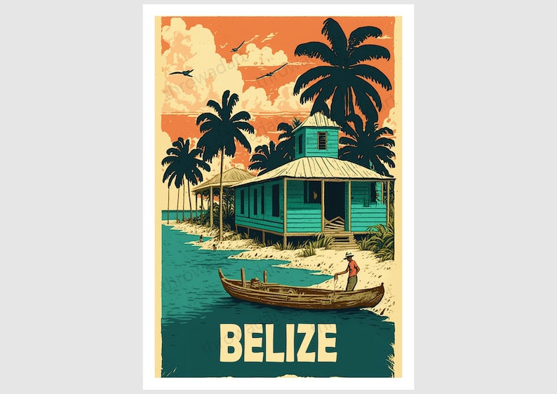 Belize Travel Poster, Belize Illustration, Belize Print, Gift, Present ...