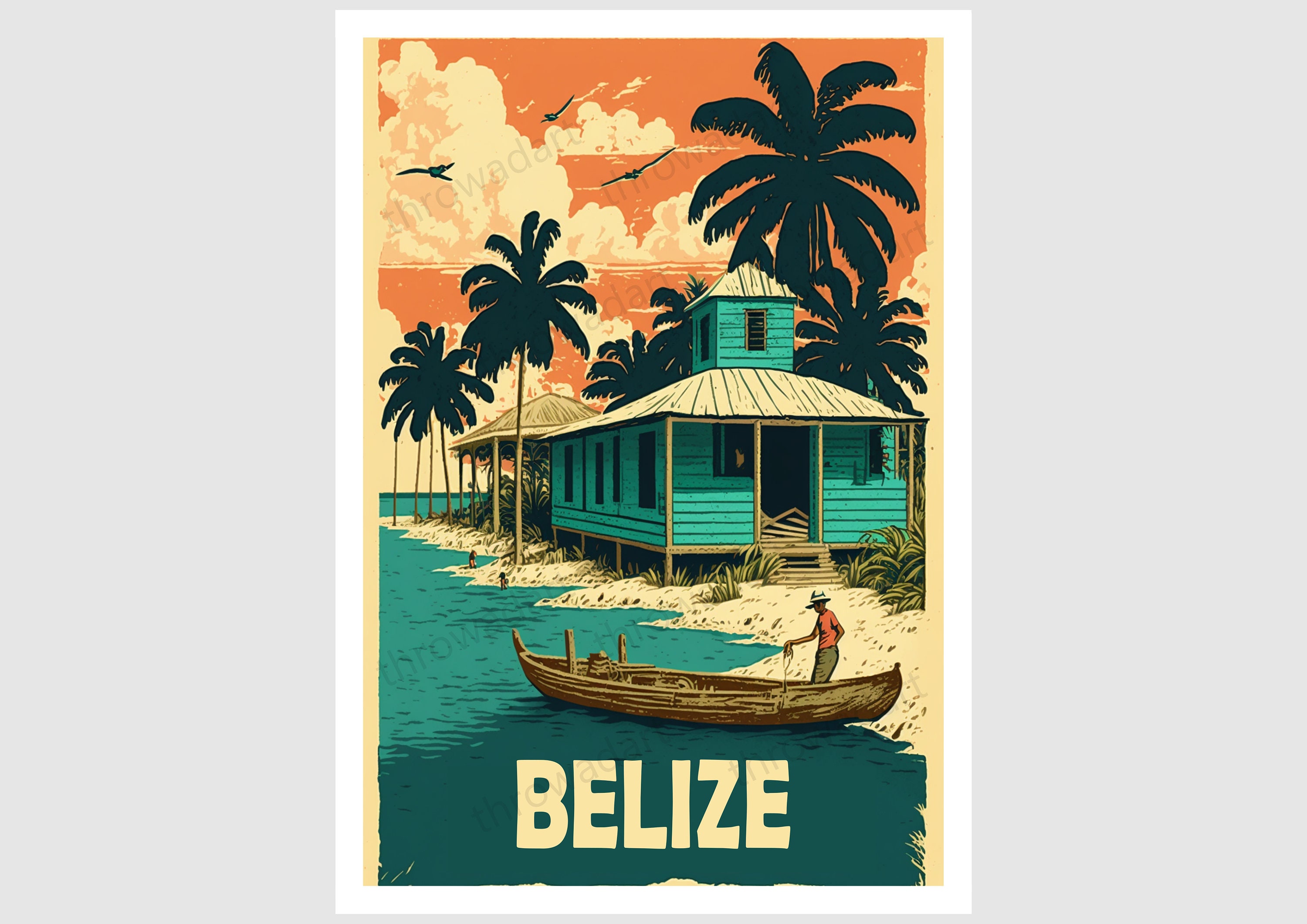 Belize Travel Poster, Belize Illustration, Belize Print, Gift, Present ...