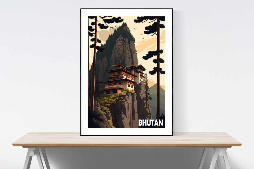 Bhutan Travel Poster, Tiger's Nest, Bhutan Illustration, Bhutan Print ...