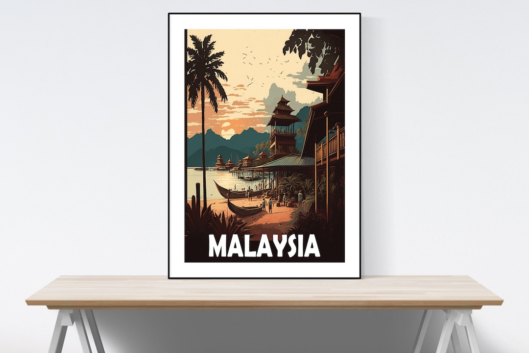 Malaysia Travel Poster, Malaysia Print, Vintage Malaysia Illustration ...