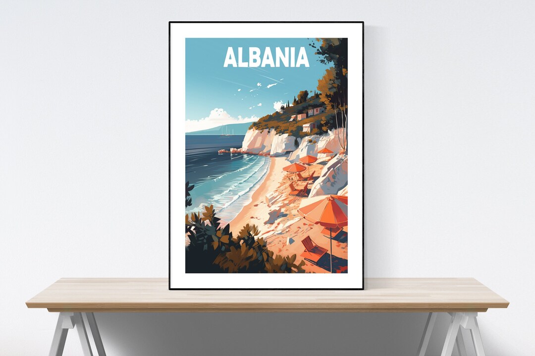Albania Travel Poster, Vintage Travel Poster, Albania Beach Scene, A3 ...