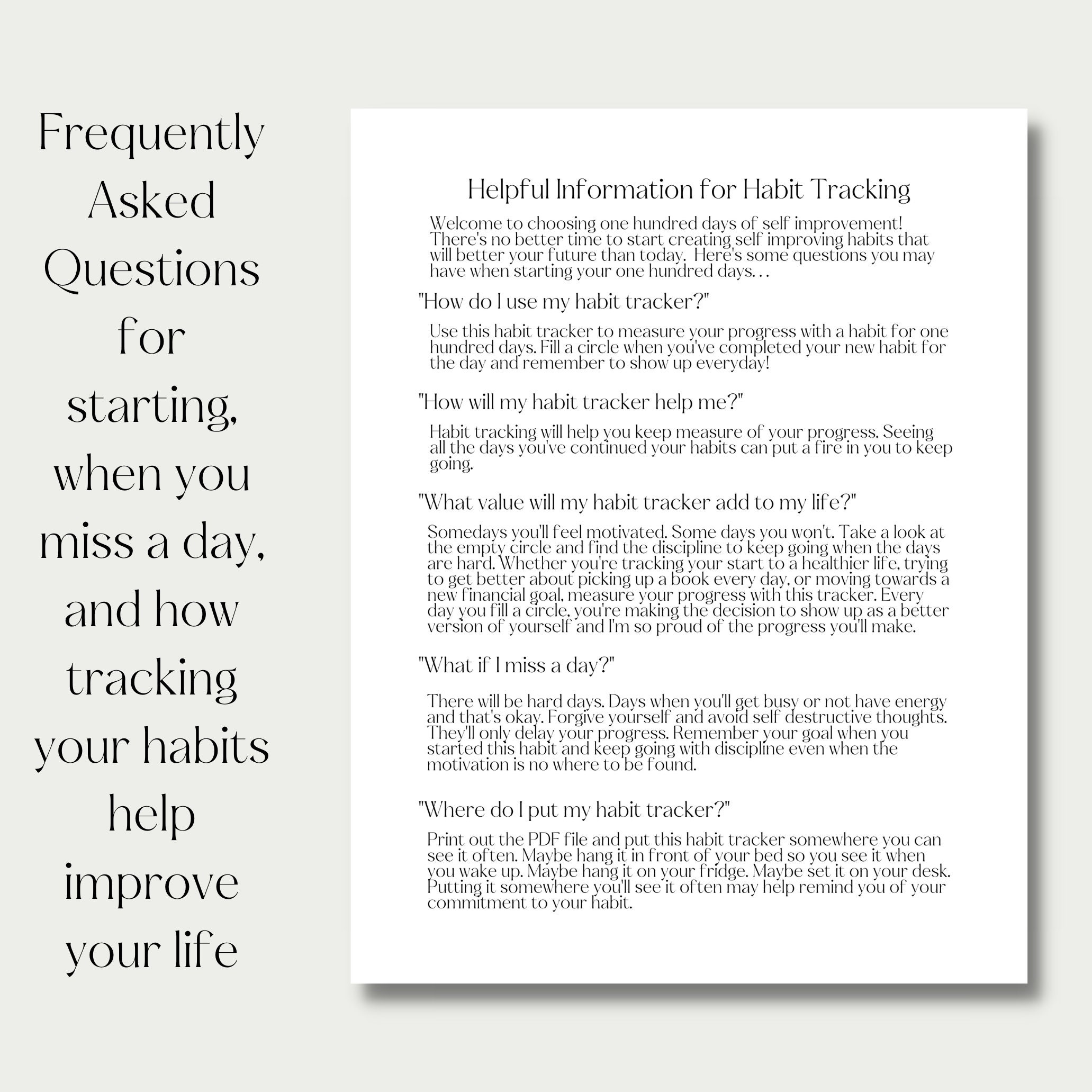 100 Day Undated Habit Tracker, Track Your Progress, Printable, Self ...