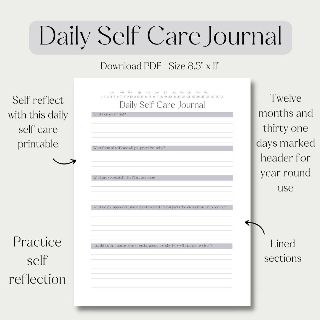 Daily Self Care Journal Note Printable, Self Improvement Mindful ...