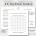 100 Day Undated Habit Tracker, Track Your Progress, Printable, Self ...