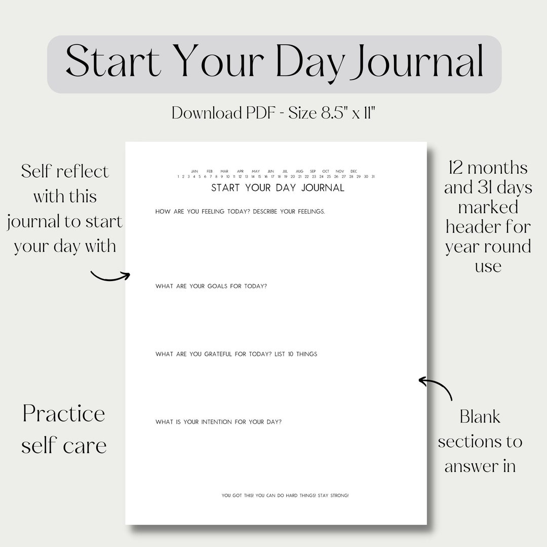 Start Your Day Journal Note Printable, Self Improvement Digital ...