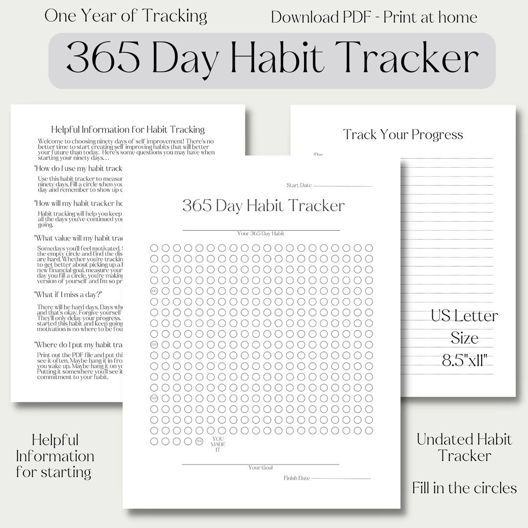 365 Day Undated Habit Tracker, Track Your Progress, Printable, Self ...