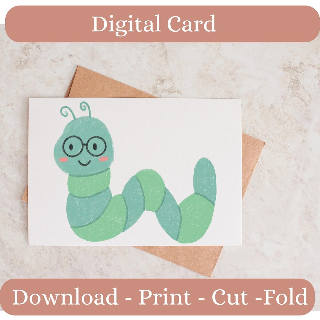 Caterpillar Greeting Card Cute Insect Card Instant Download Printable ...