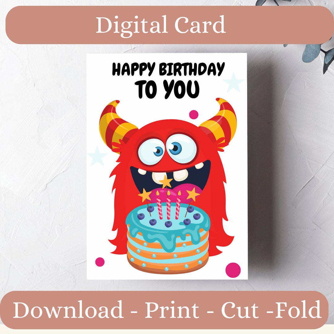 Birthday Monster Digital Card | Instant Download | Printable | Fun ...
