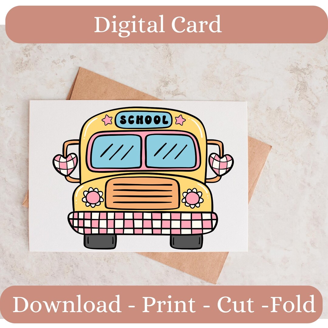 School Bus Greeting Card| Cute School Bus Design| Back to School Card ...