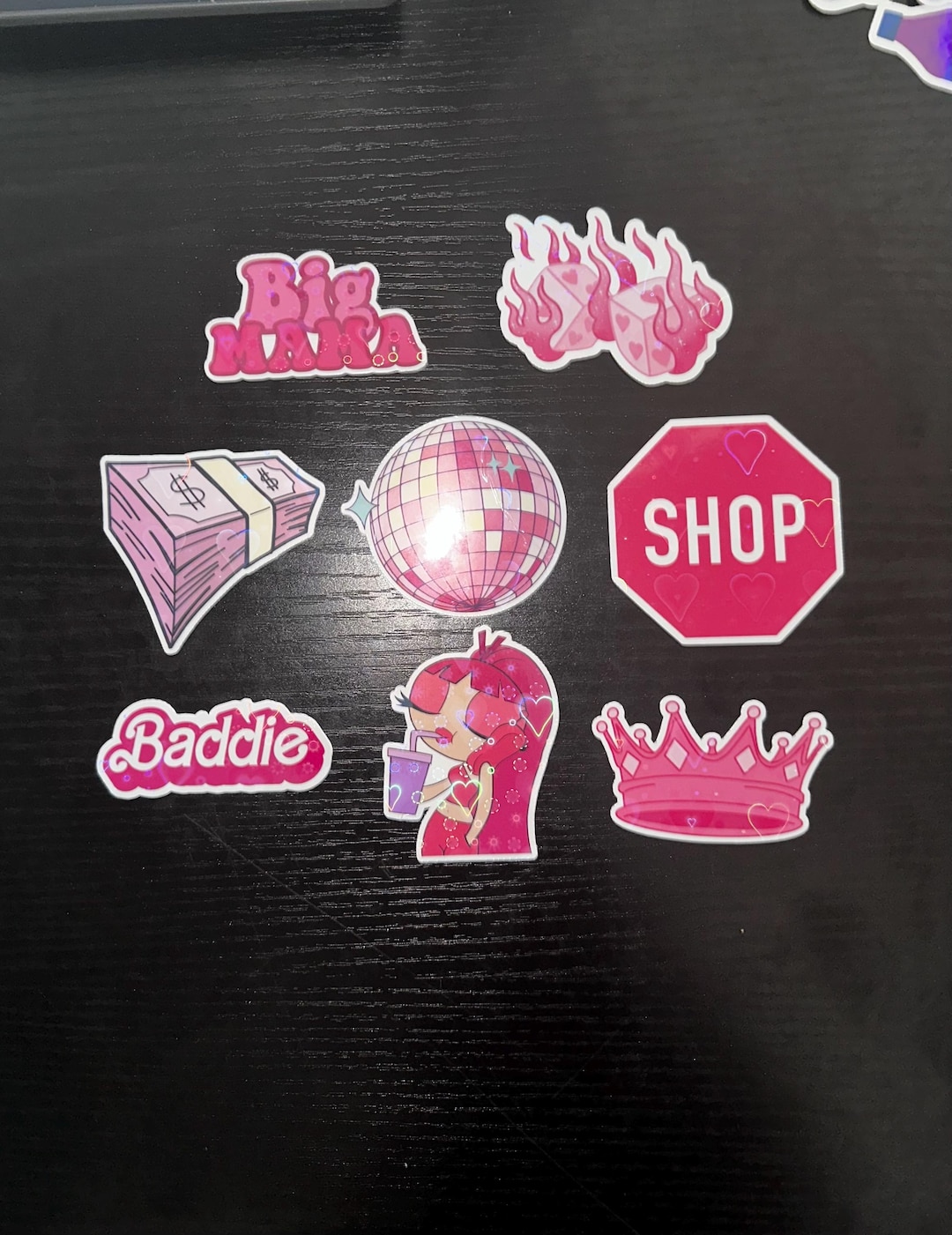 Pink Baddie Holographic Sticker Pack – 8 Heart Vinyl Stickers for ...