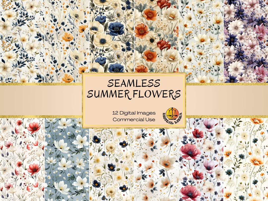 Watercolor Summer Flowers Digital Paper Set, Junk Journal, Decoupage ...