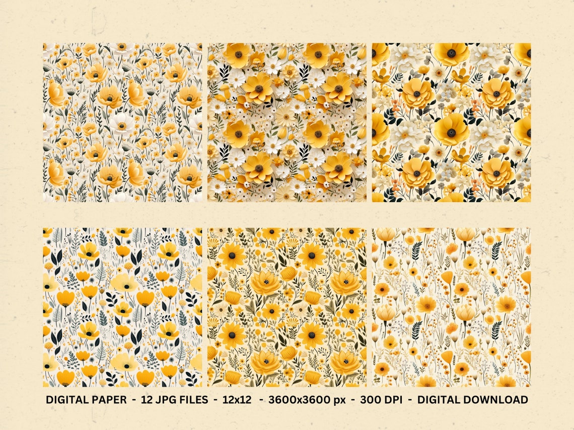 Watercolor Sunflowers Digital Paper Set, Junk Journal, Decoupage Paper ...