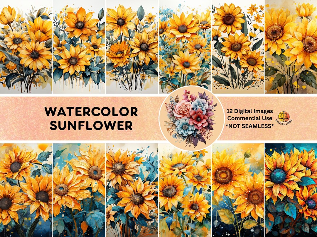 Watercolor Sunflower Digital Paper Set, Junk Journal, Decoupage Paper ...