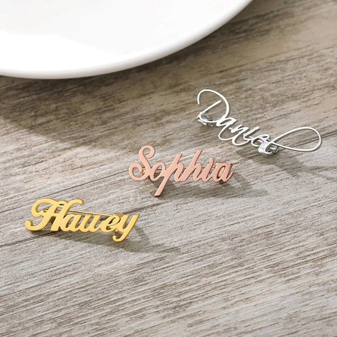 Custom Name Brooch | Label Brooch | Custom Brooch | Rose Gold Brooch ...