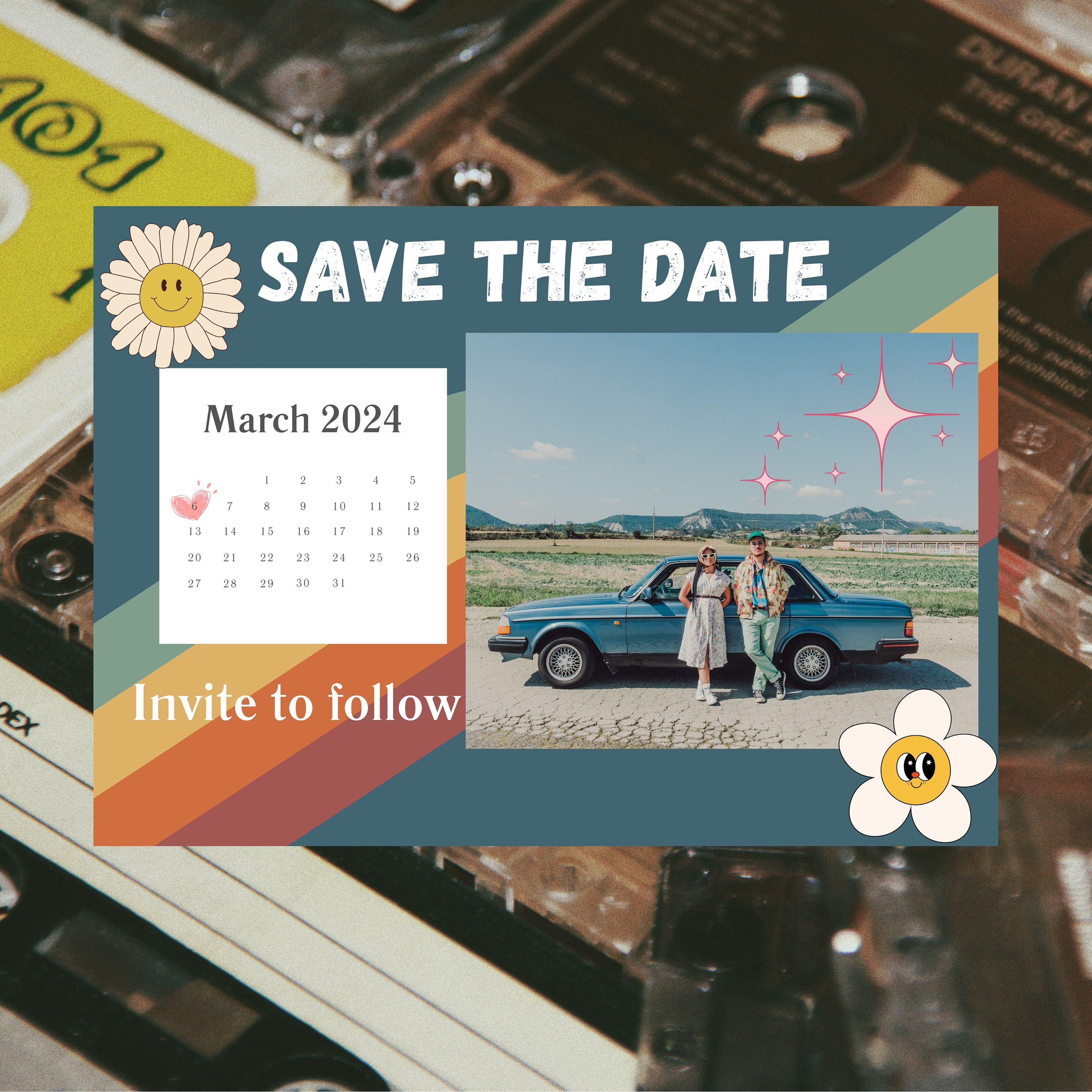 Retro Save the Date Retro Wedding Invitation Retro Editable Canva ...