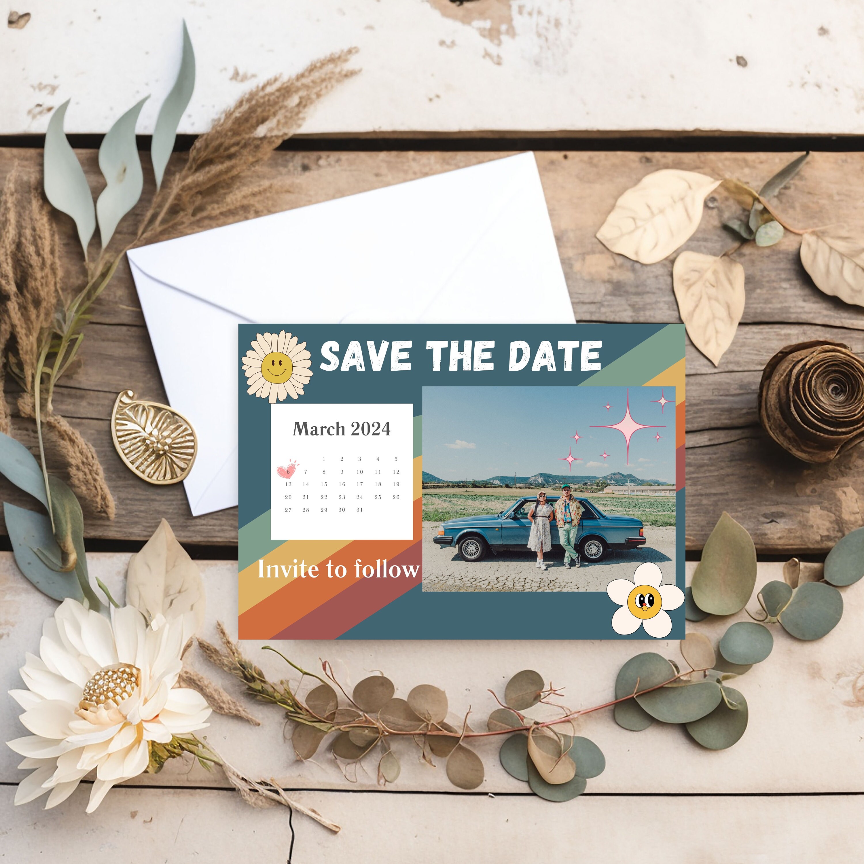 Retro Save the Date Retro Wedding Invitation Retro Editable Canva ...