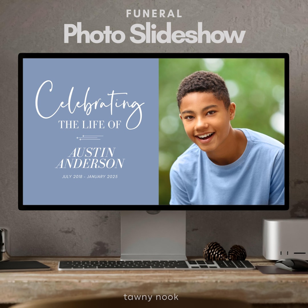 Funeral Tribute Video Template, Celebrating Life, Blue Editable ...