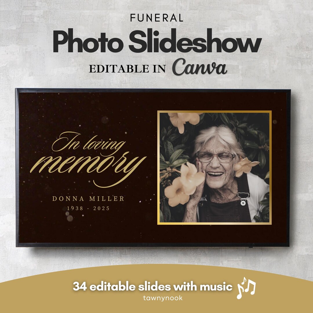 Editable Funeral Photo Slideshow Template, Celebration of Life, Golden ...