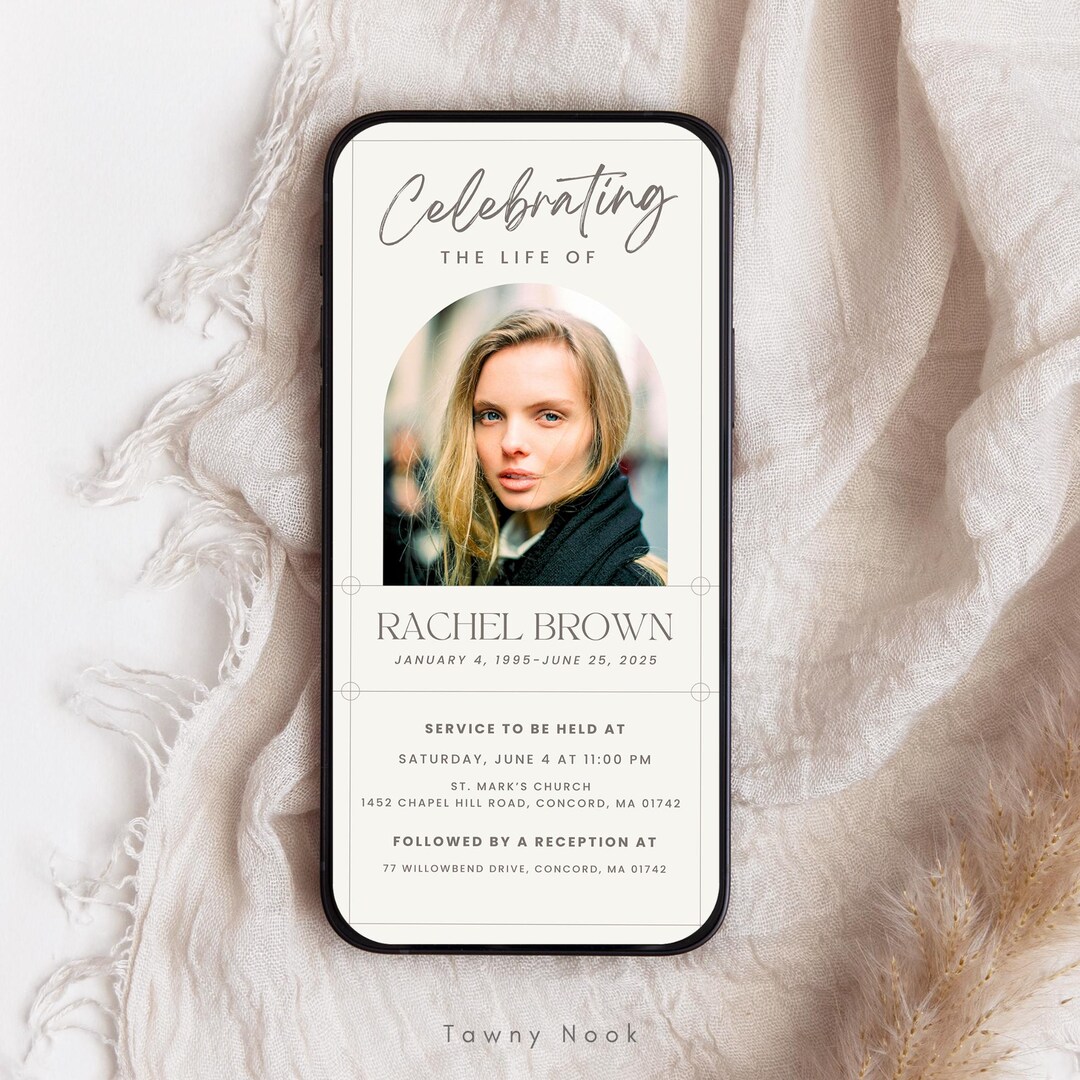 Funeral Invitation Template – Editable Celebration of Life Evite ...