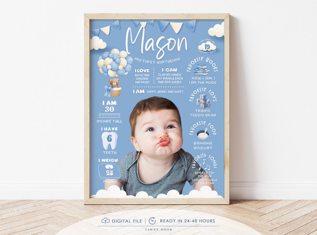 Baby Milestones Custom Poster, Blue Baby Sign, Personalized Milestones ...