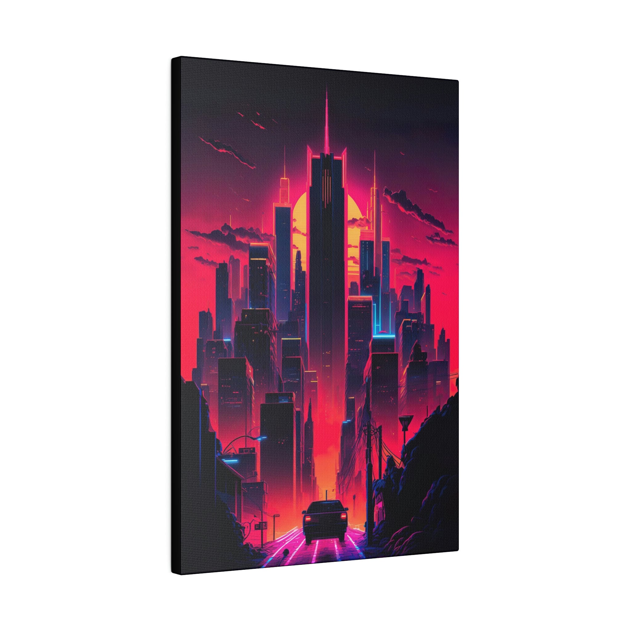 Futuristic Cyberpunk City Approach Digital Painting Canvas Wall Art ...