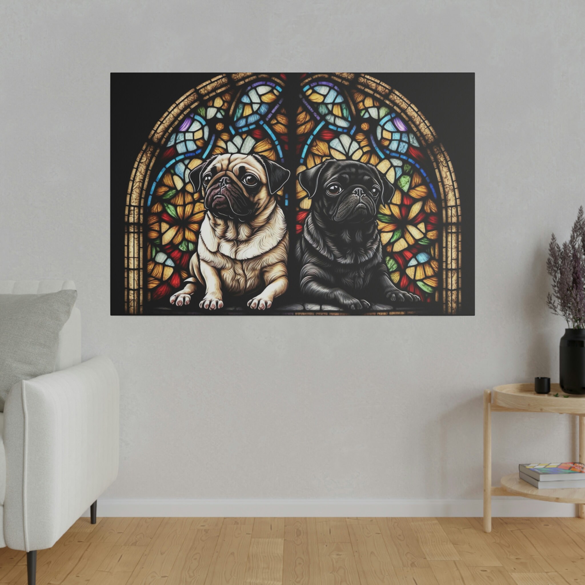 Adorable Church Style Stained Glass Pugs Mosaic Art Digital Image ...