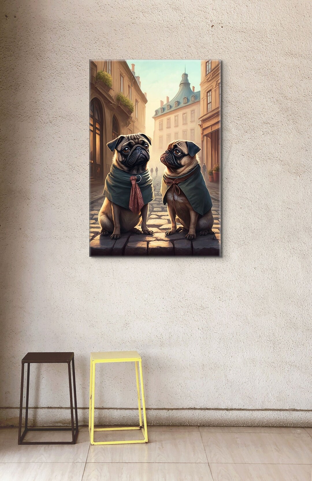 Cute Pugs Gift Exploring Prague Medieval City Europe Travel Oil ...