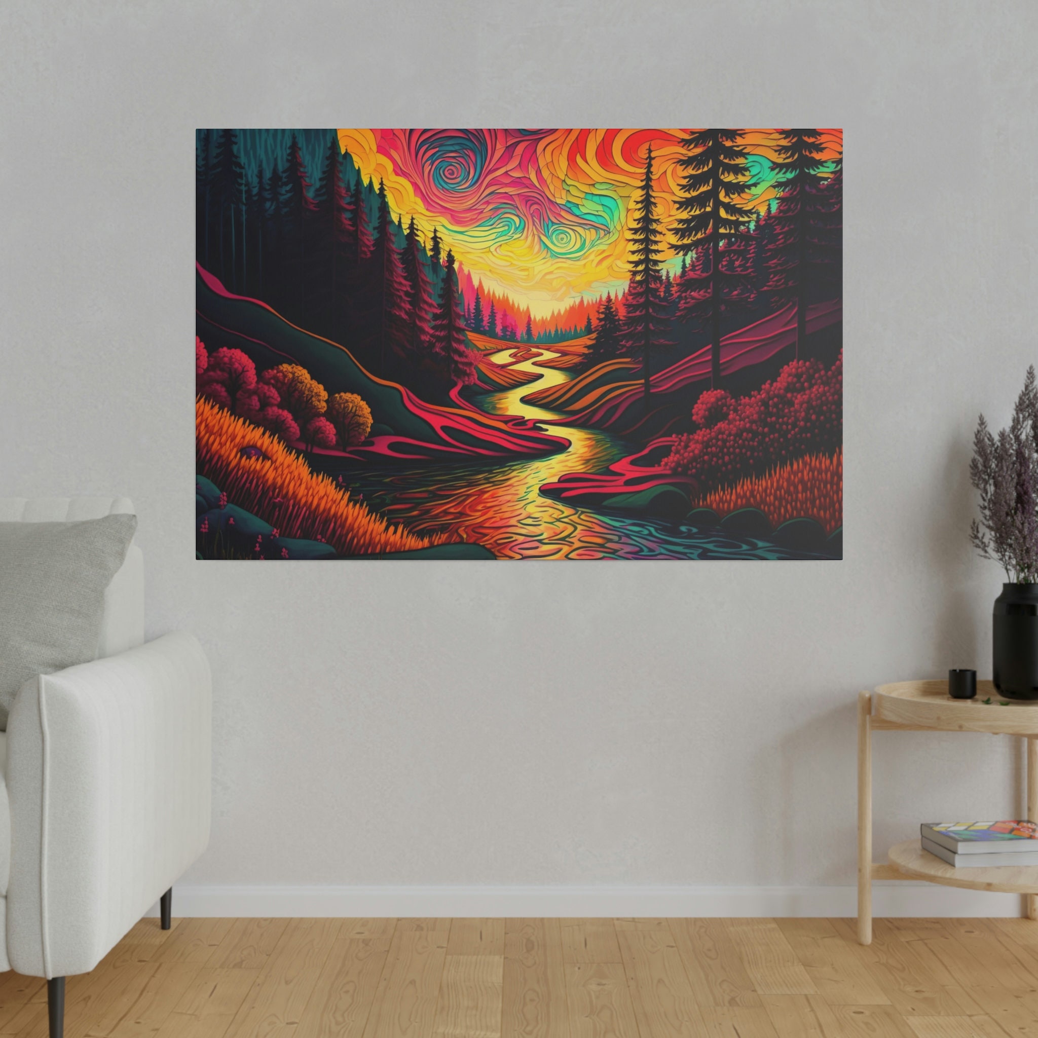 Trippy Psychedelic Nature River in Forest Print Painting Canvas Wall ...
