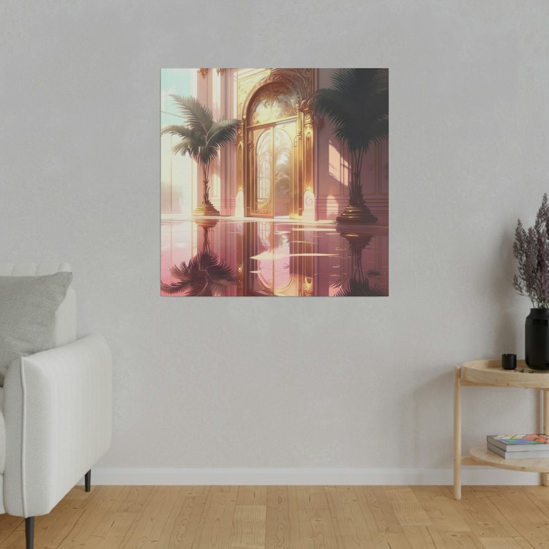 Pink Liminal Space Palm Tree Gates Groovy Digital Oil Painting Canvas ...