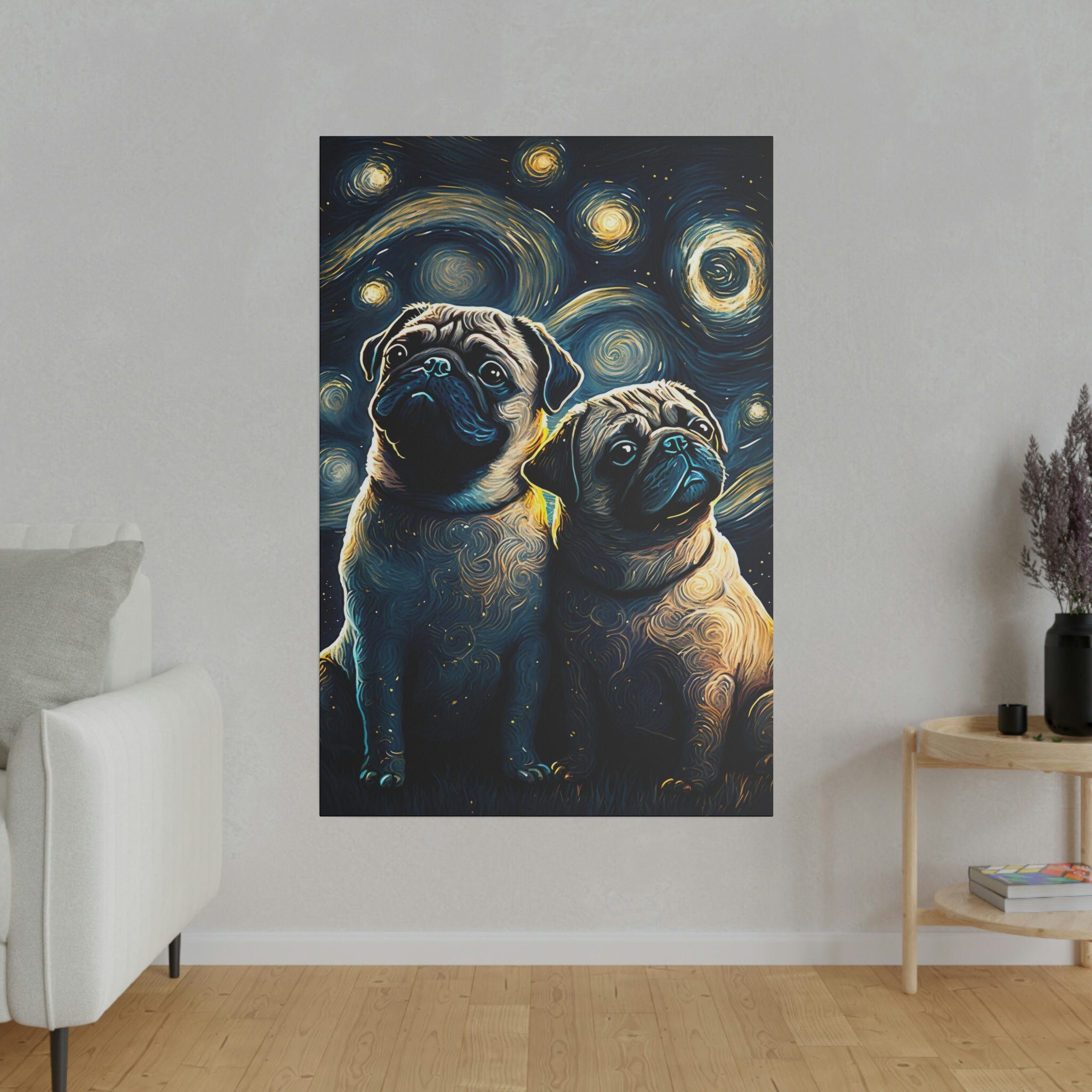 Starry Night Fawn Pugs by Van Gogh Cute Home Decor Pug Lover - Etsy