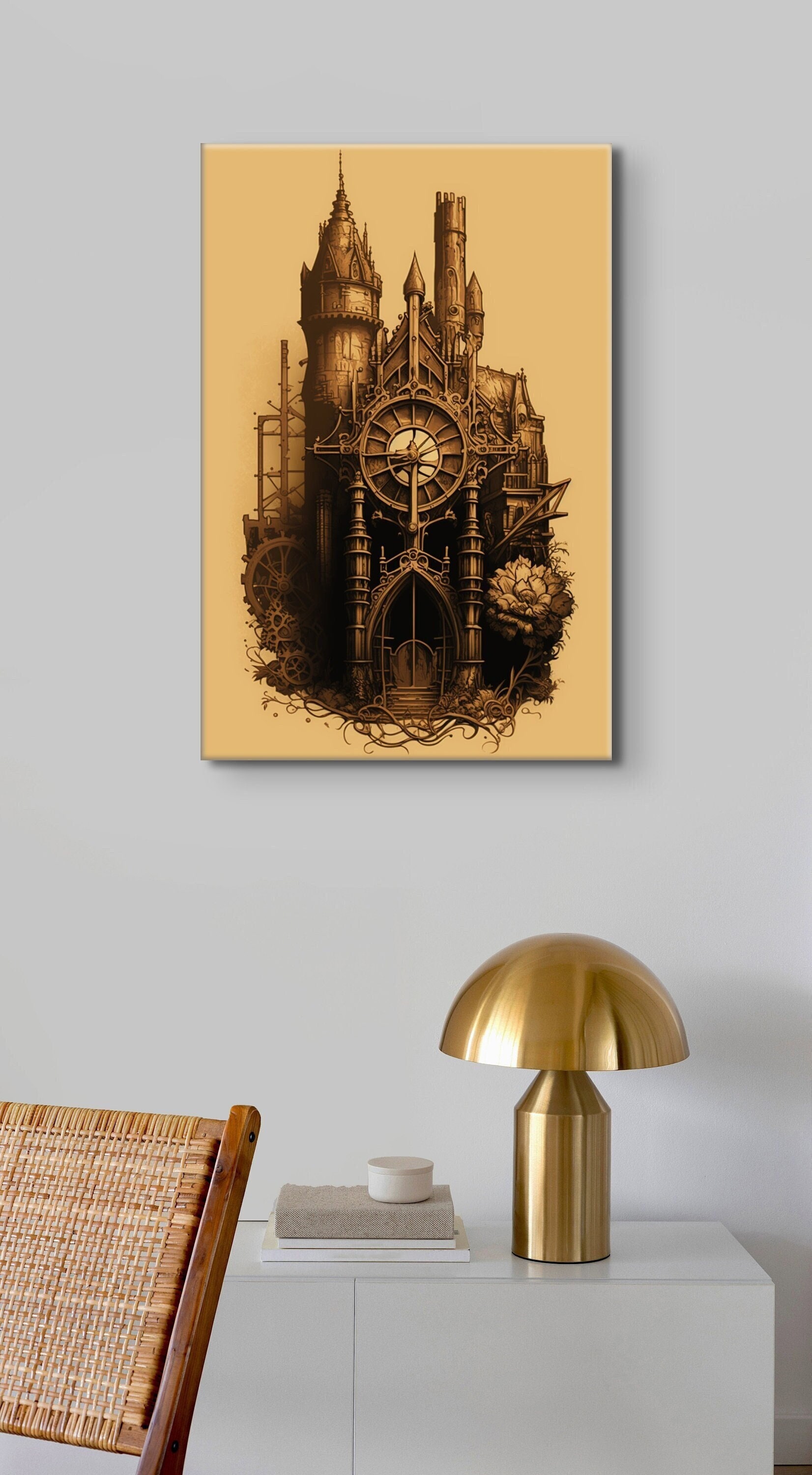 Steampunk Clockwork Castle City Medieval Sketch Digital Painting Canvas ...