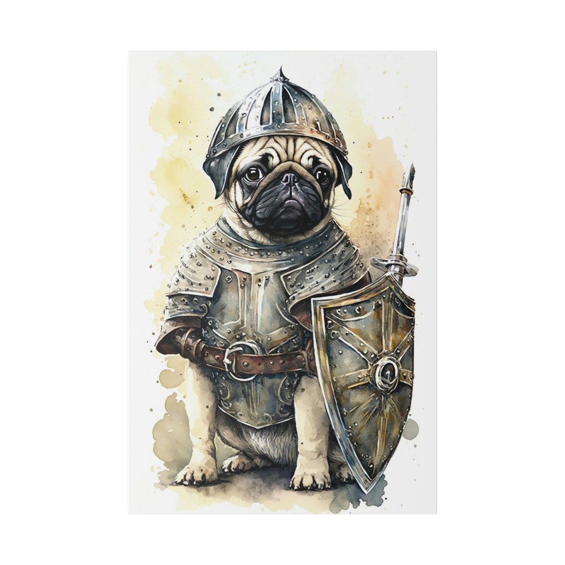 Pug Knight Adorable Medieval Armor Pug Dog Cute Pugs Watercolor ...