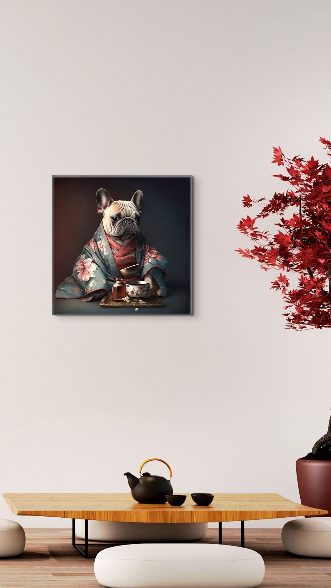 Japanese Ceremonial Tea French Bulldog Frenchie Oil Paint Print Canvas ...