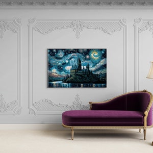 Magic Wizard School Castle Scottish Starry Night Digital Oil Painting ...