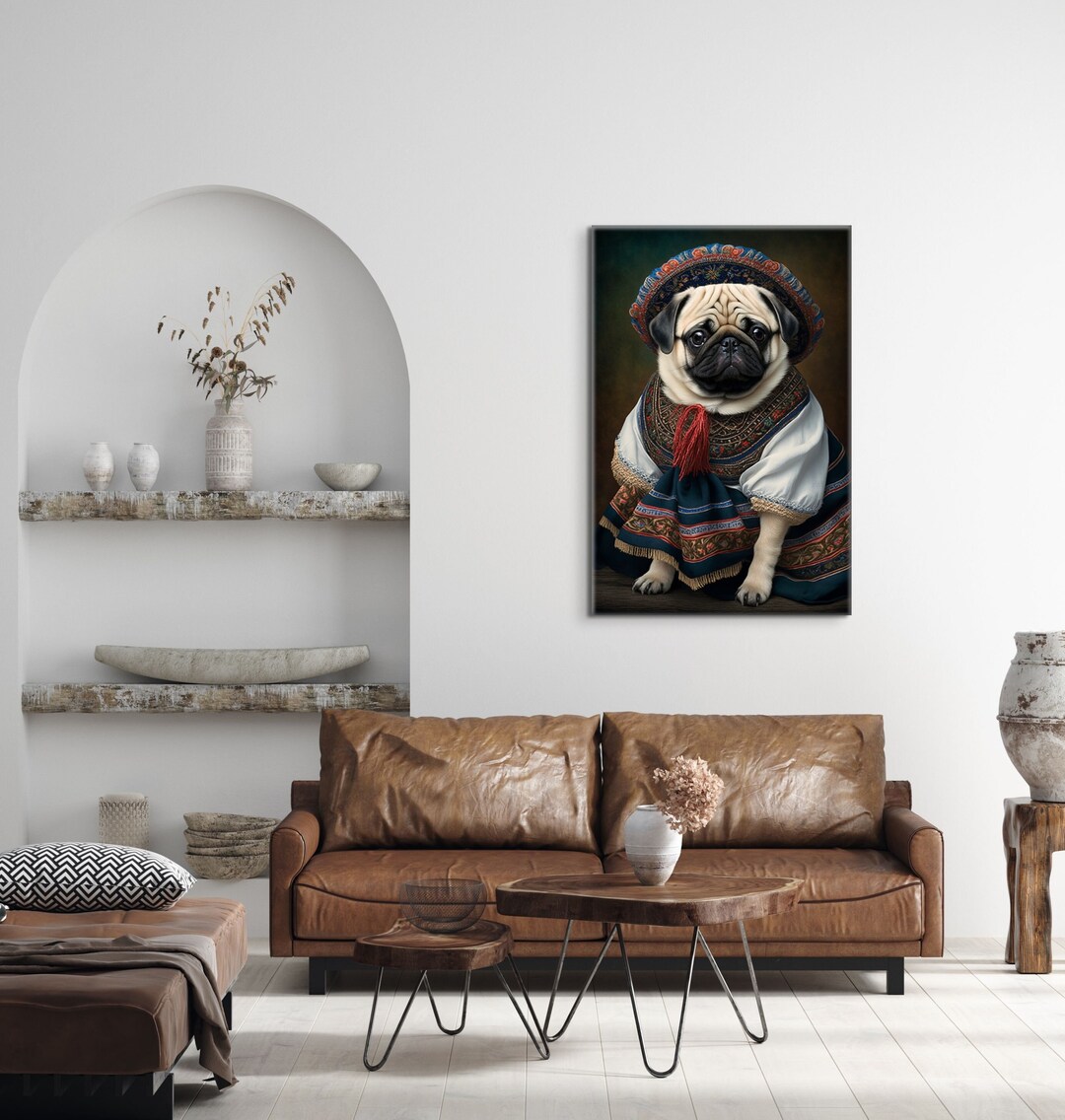 Cute Traditional Pug Lady Vintage Ethnic Pug Costume Cute Pugs Oil ...