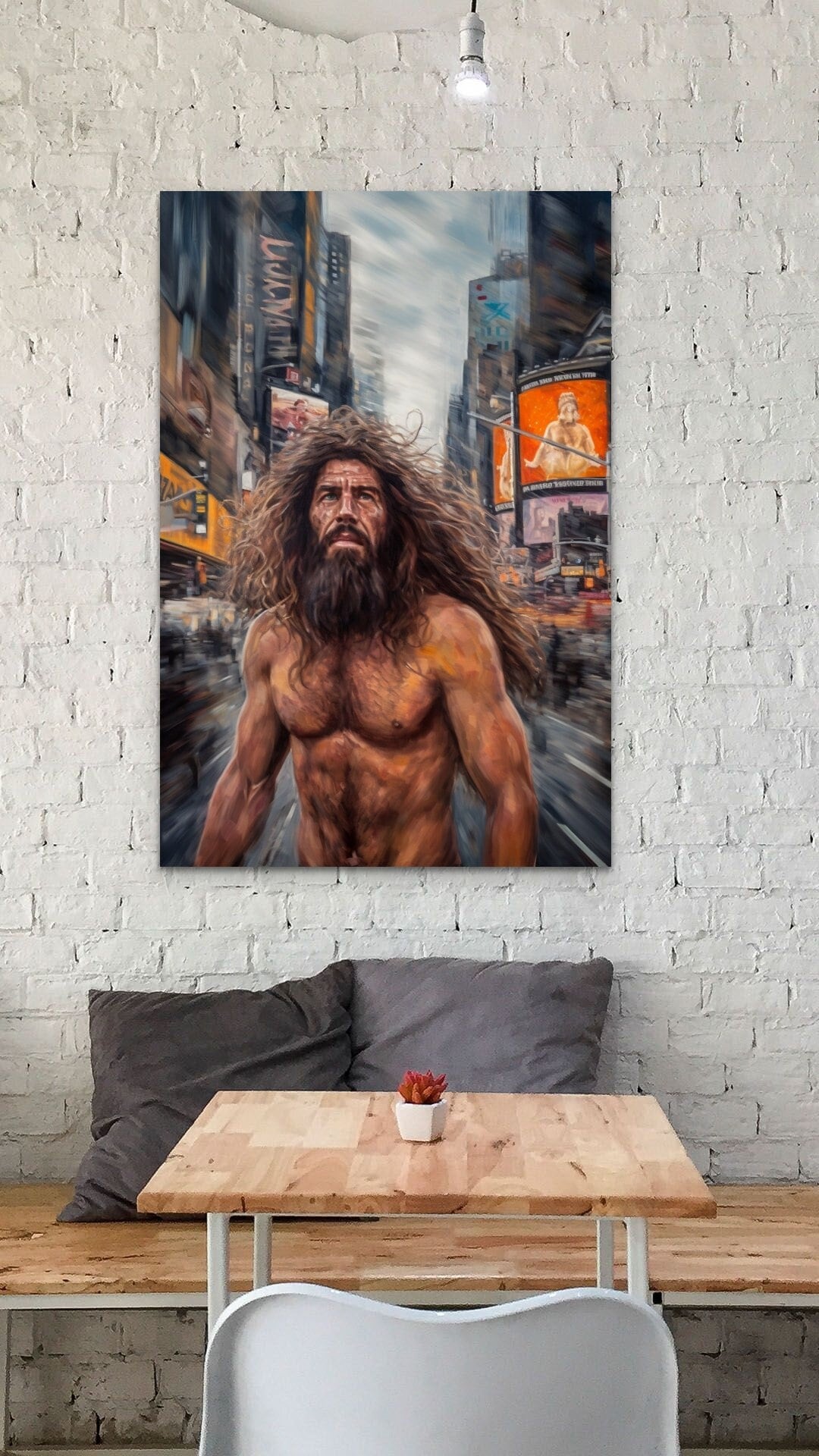 Caveman in New York City Times Square Canvas Print Art Abstract Modern ...